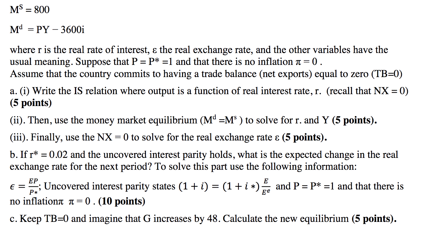 5. The IS-LM-UIP model: A numerical exercise (30 | Chegg.com