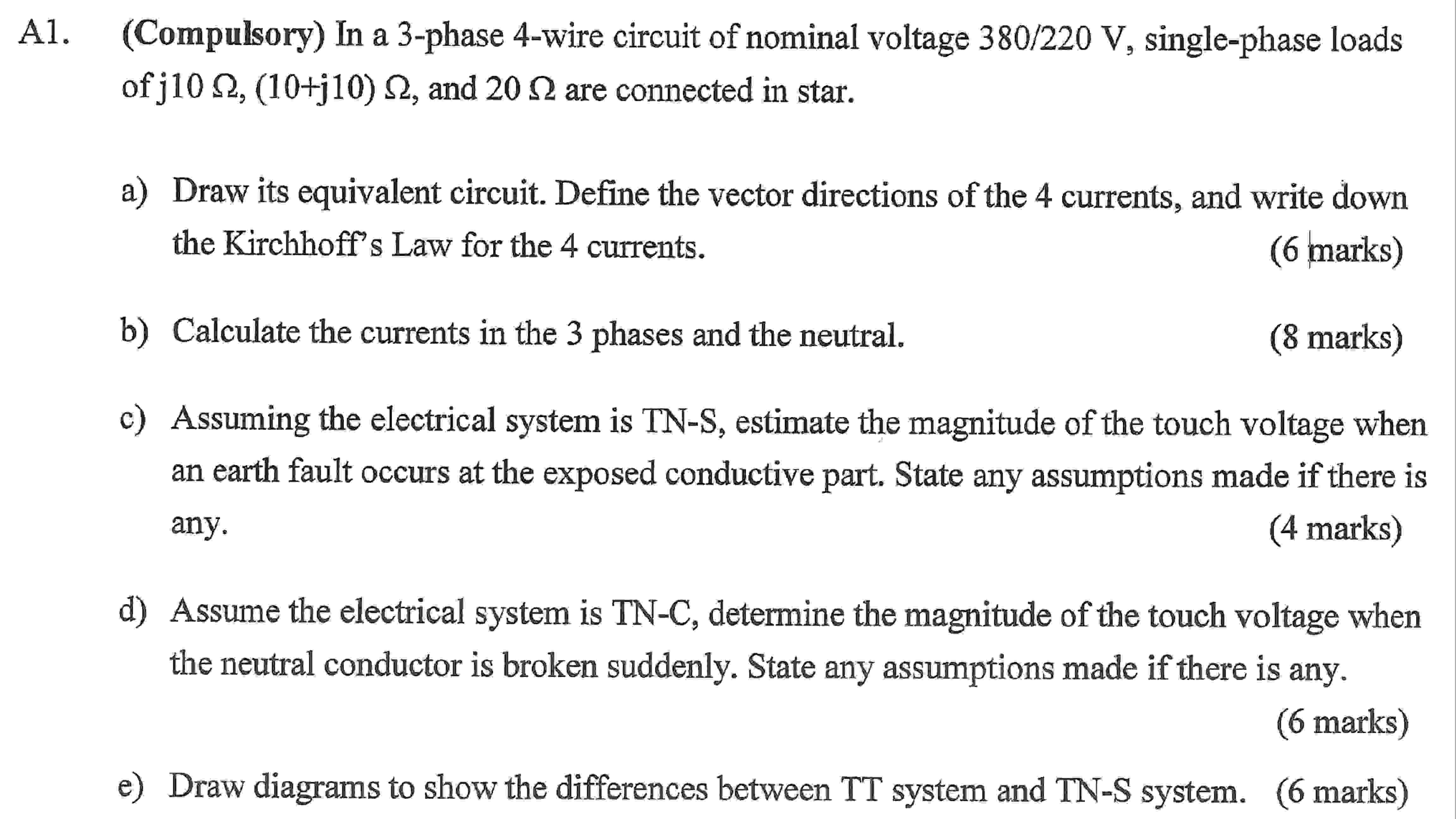 Solved 2018 ﻿A1A1. (Compulsory) ﻿In a 3-phase 4-wire circuit | Chegg.com