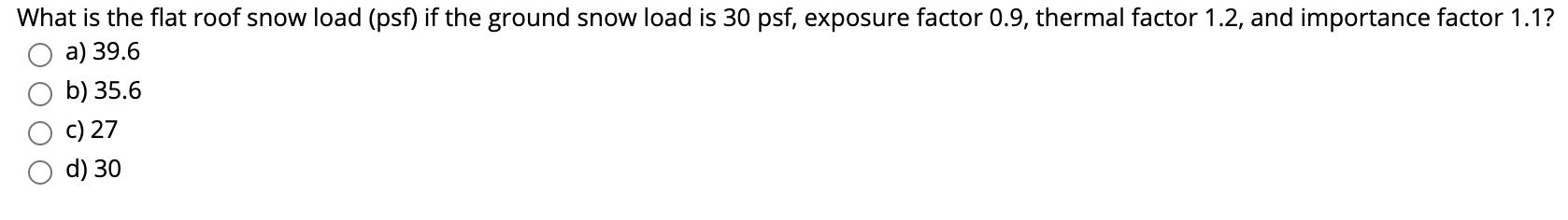 Solved What is the flat roof snow load (psf) if the ground | Chegg.com