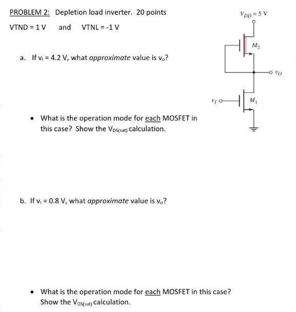 Solved PROBLEM 2: Depletion load inverter. 20 points VTND=1 | Chegg.com Solved PROBLEM 2: Depletion load inverter. 20 points VTND=1 | Chegg.com