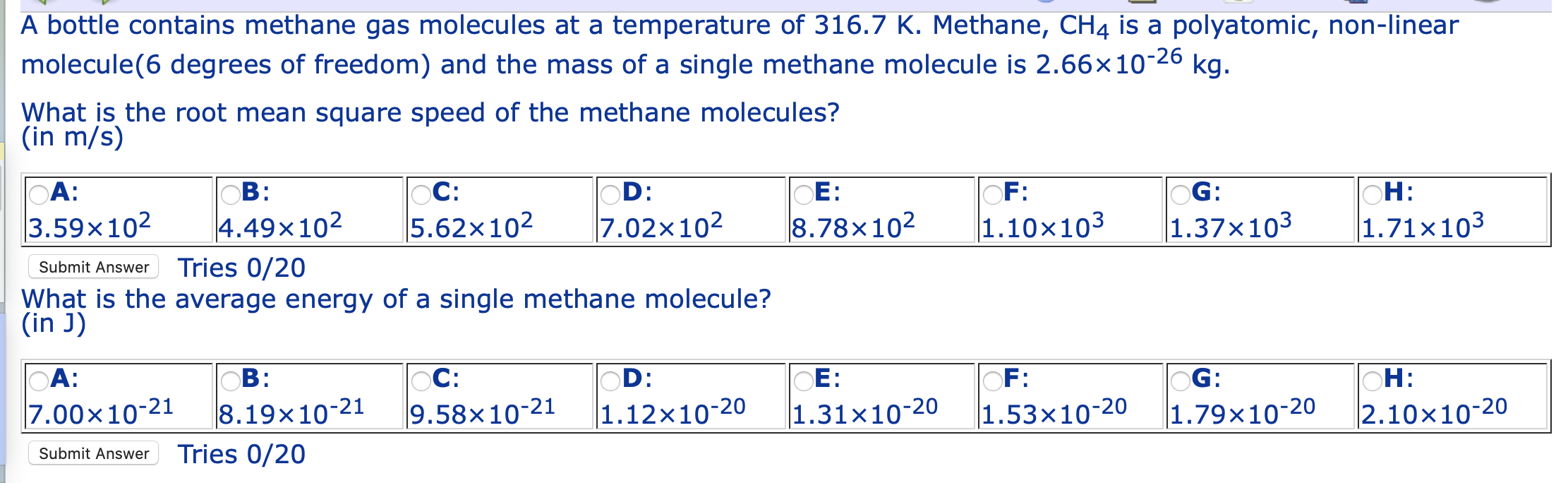Solved: A Bottle Contains Methane Gas Molecules At A Tempe... | Chegg.com
