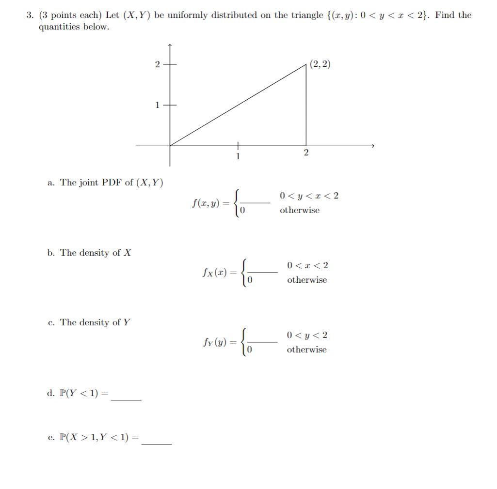 Solved 3. (3 points each) Let (X,Y) be uniformly distributed | Chegg.com