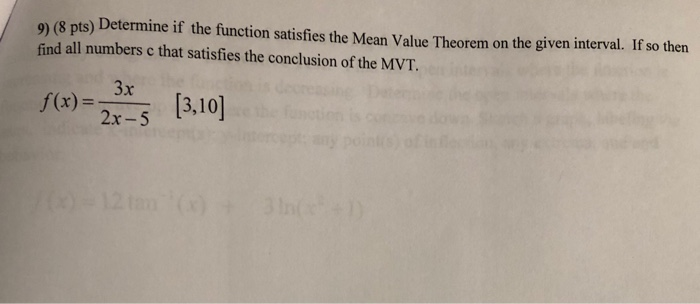 Solved Determine if the function satisfies the Mean Value | Chegg.com