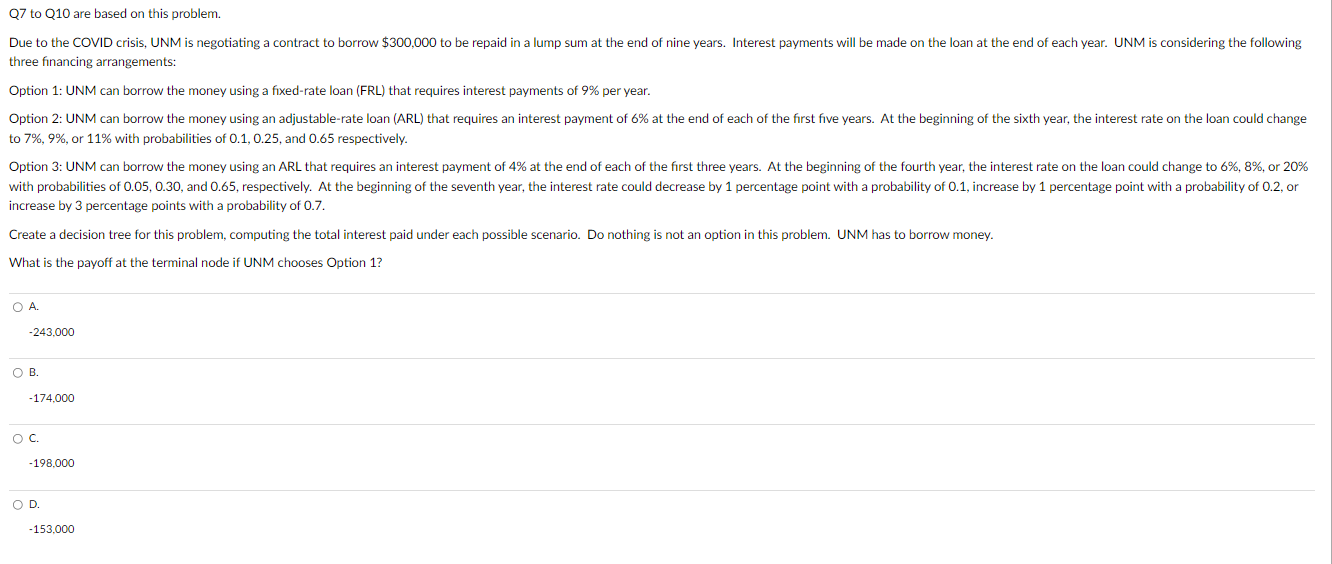 Solved three financing arrangements: Option 1: UNM can | Chegg.com