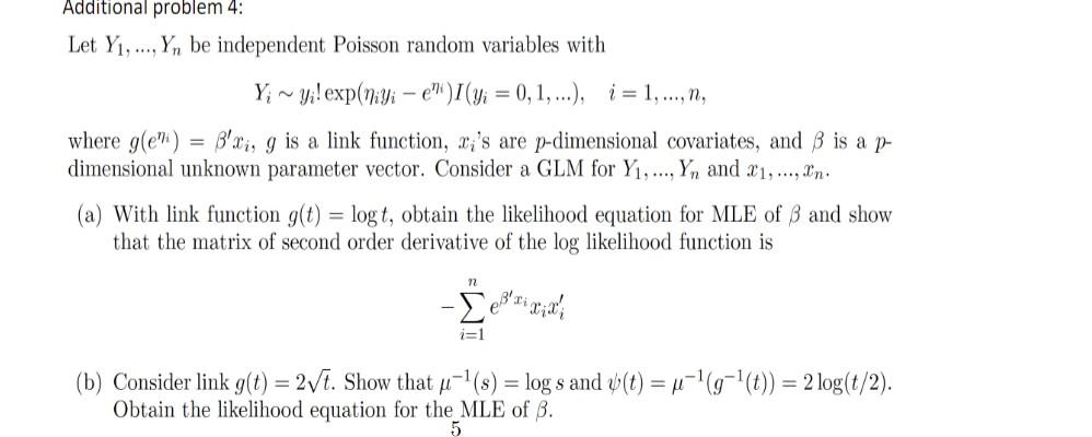 Let Y1,…,Yn be independent Poisson random variables | Chegg.com