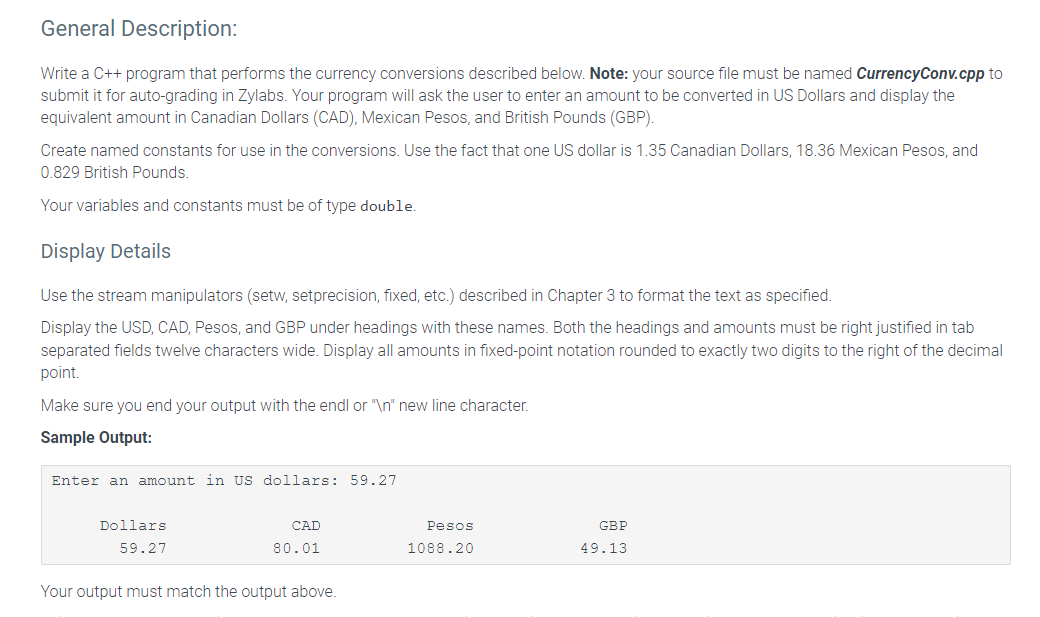 Solved General Description: Write a C++ program that | Chegg.com