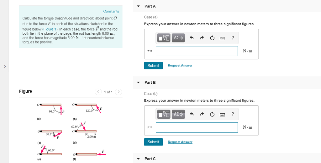 Solved Part A Constants Calculate the torque (magnitude and | Chegg.com