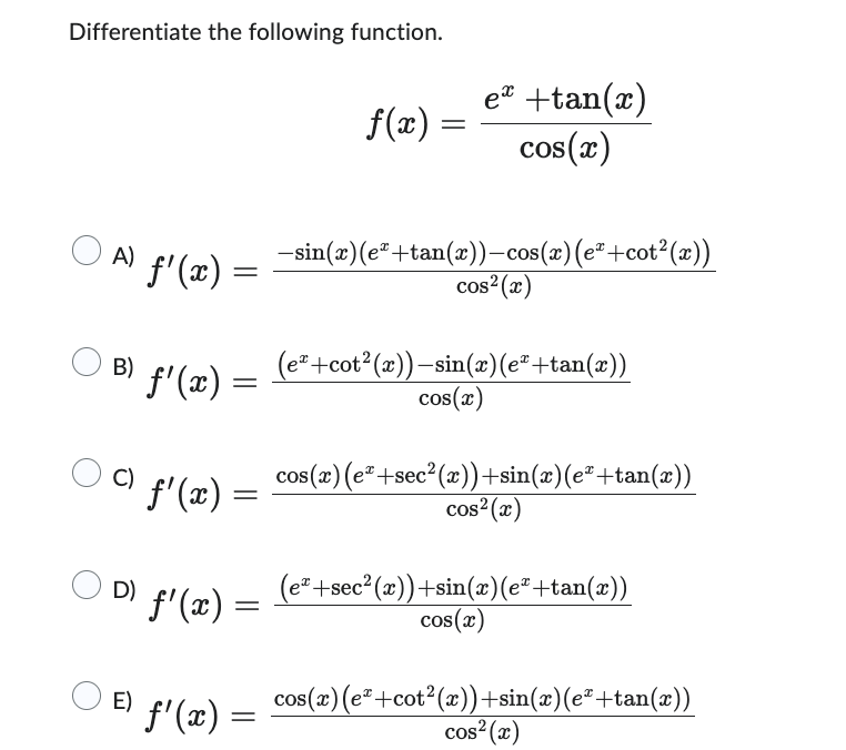 Solved Differentiate the following function. | Chegg.com