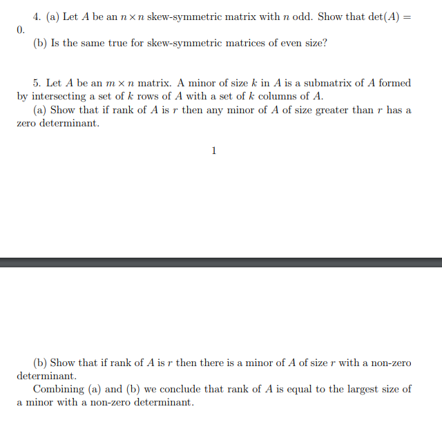 Solved 4. (a) Let A be an n×n skew-symmetric matrix with n | Chegg.com