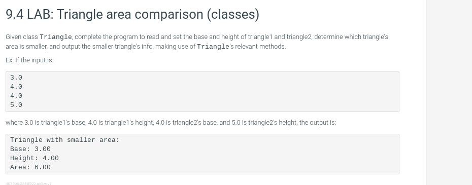 Solved Given class Triangle, complete the program to read | Chegg.com
