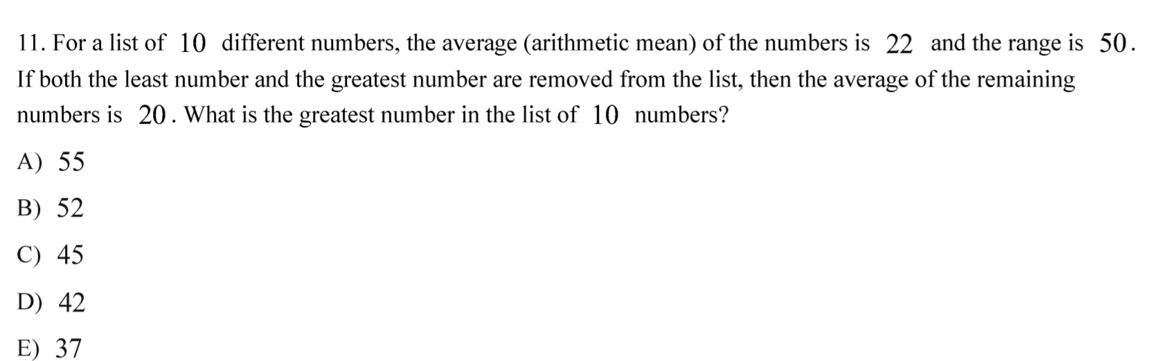 Solved 11. For a list of 10 different numbers, the average | Chegg.com