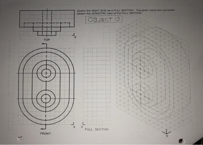 Solved Draw a proper right side as a full section drawing | Chegg.com