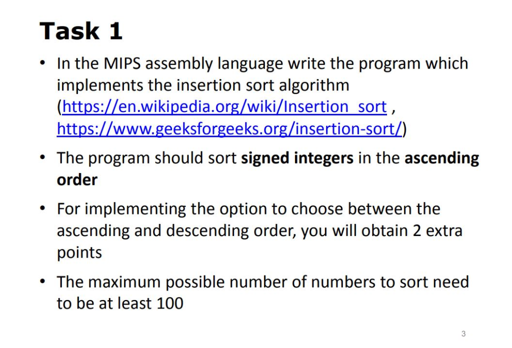 Task 1 In the MIPS assembly language write the | Chegg.com