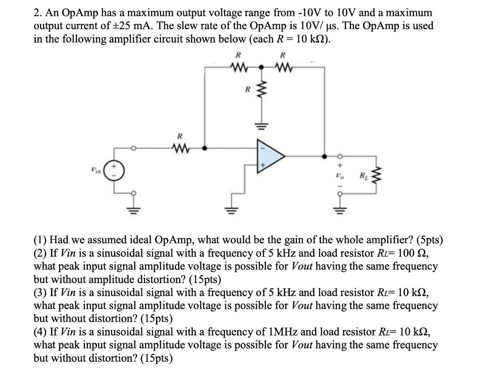 Solved 2. An OpAmp has a maximum output voltage range from | Chegg.com