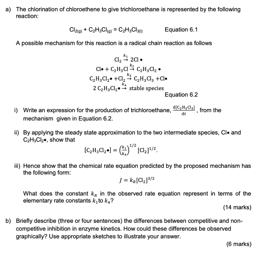 Solved a) The chlorination of chloroethene to give | Chegg.com