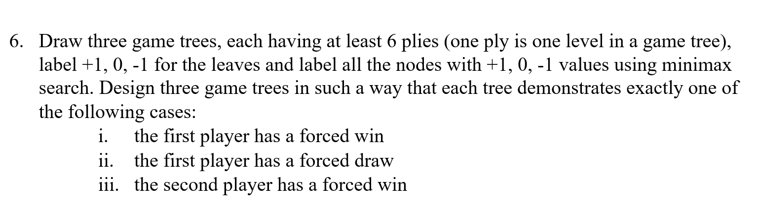 Solved 6. Draw three game trees, each having at least 6 | Chegg.com