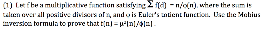 Solved (1) Let f be a multiplicative function satisfying Σ | Chegg.com