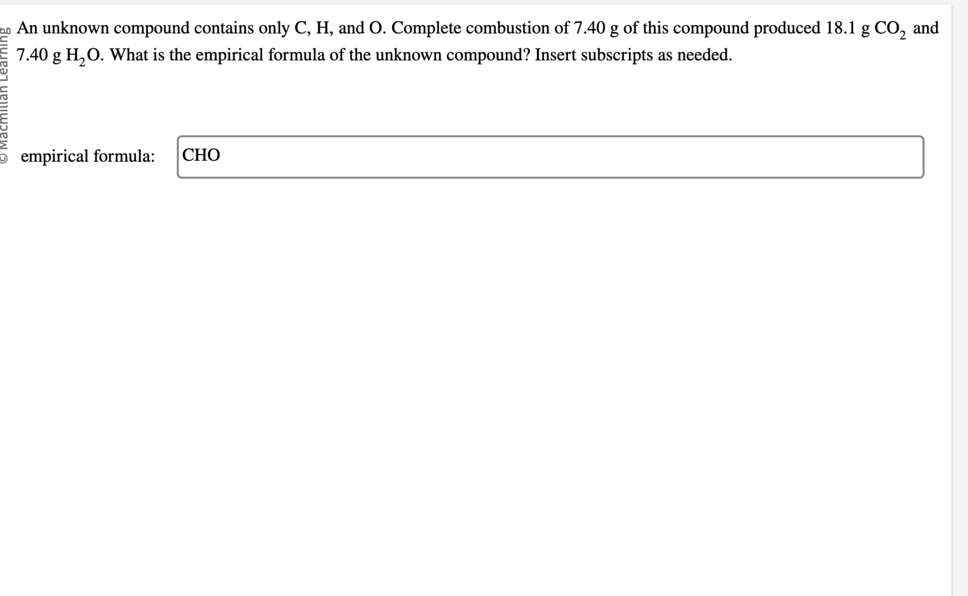 Solved An unknown compound contains only C,H, ﻿and O. | Chegg.com