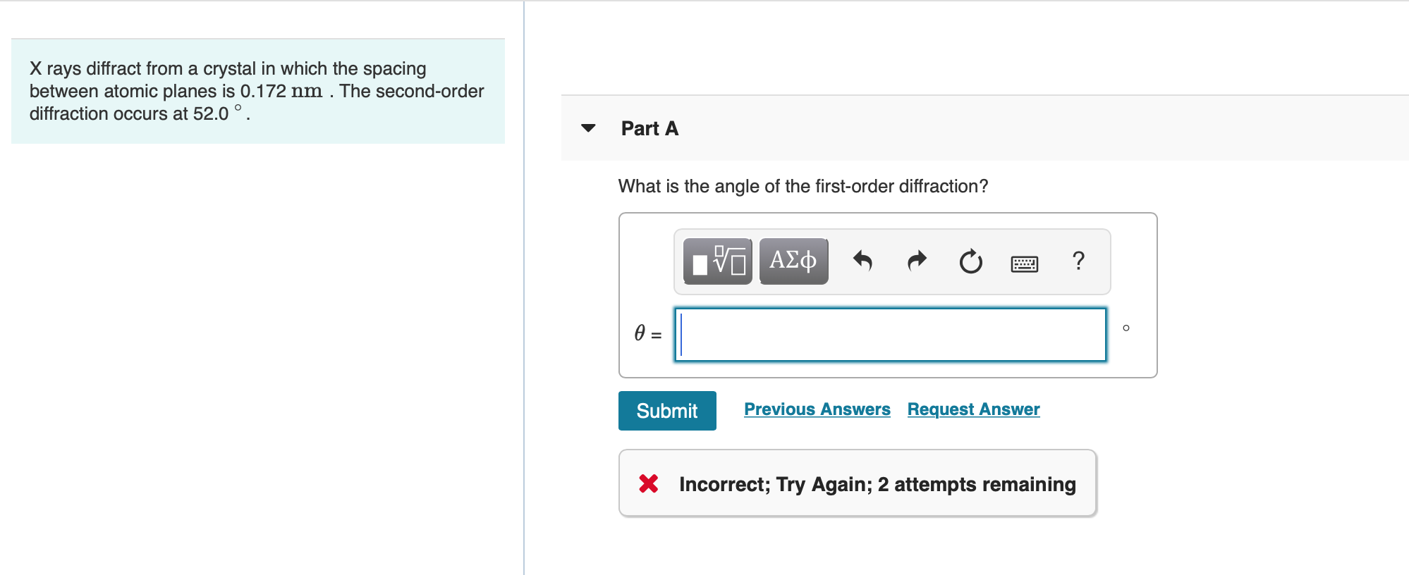 Solved X rays diffract from a crystal in which the spacing | Chegg.com