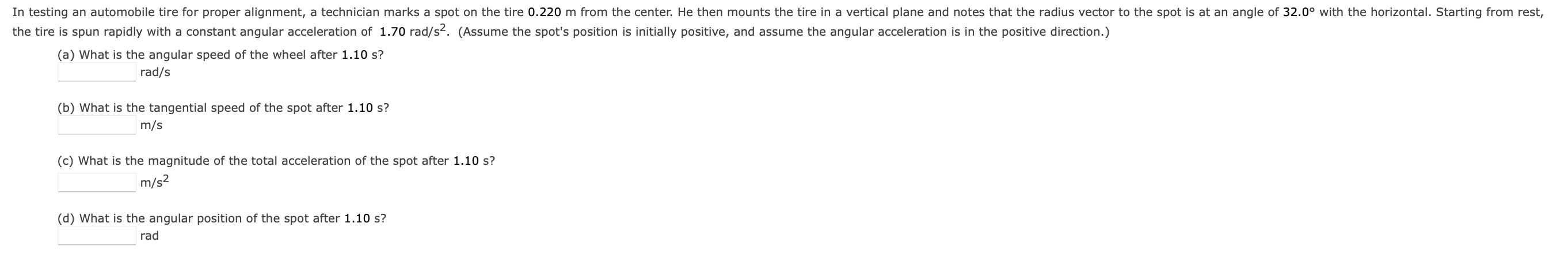 Solved (a) What is the angular speed of the wheel after 1.10 | Chegg.com