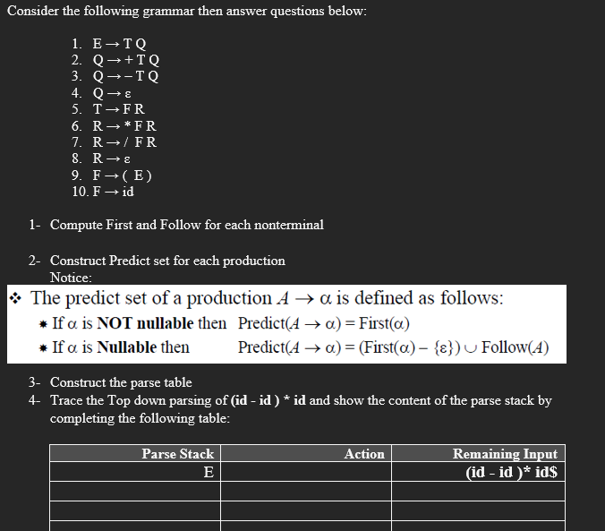 Solved Consider the following grammar then answer questions | Chegg.com