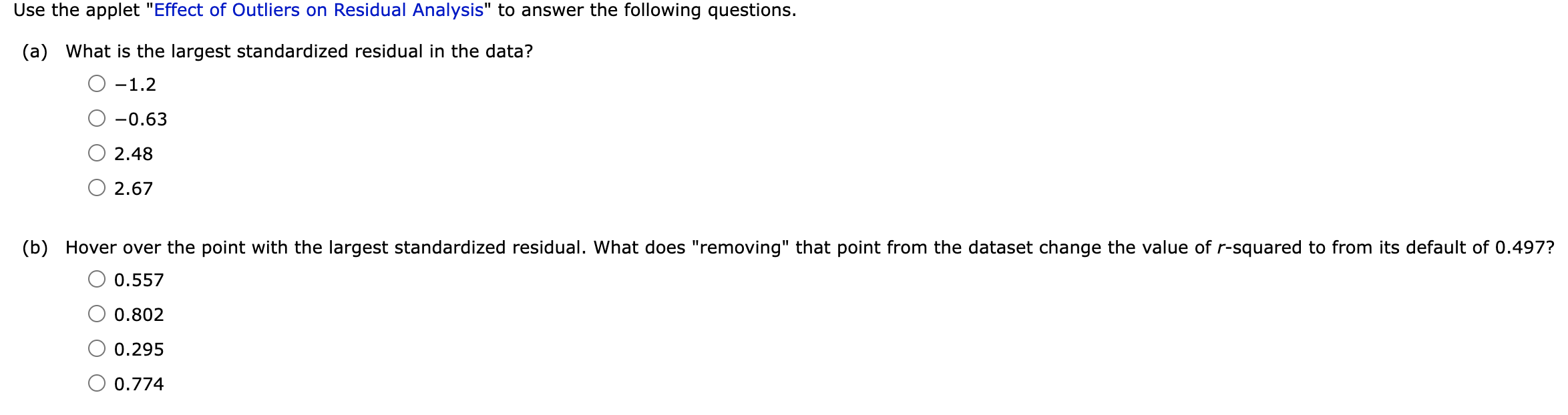 Use the applet "Effect of Outliers on Residual | Chegg.com
