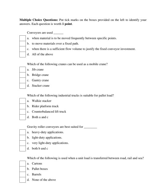 Solved Multiple Choice Questions: Put tick marks on the | Chegg.com