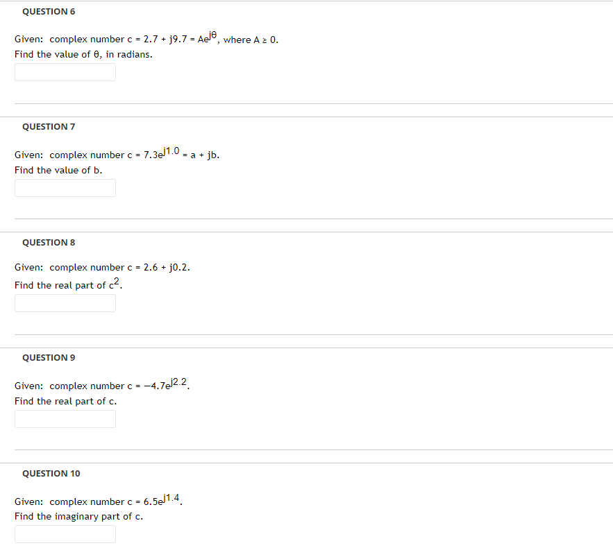 Solved Given: complex number c=2.7+j9.7=Aejθ, where A≥0. | Chegg.com