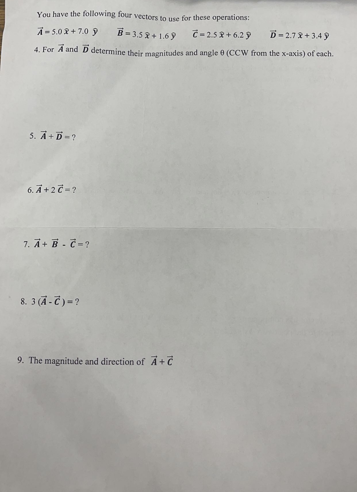 Solved You have the following four vectors to use for these | Chegg.com
