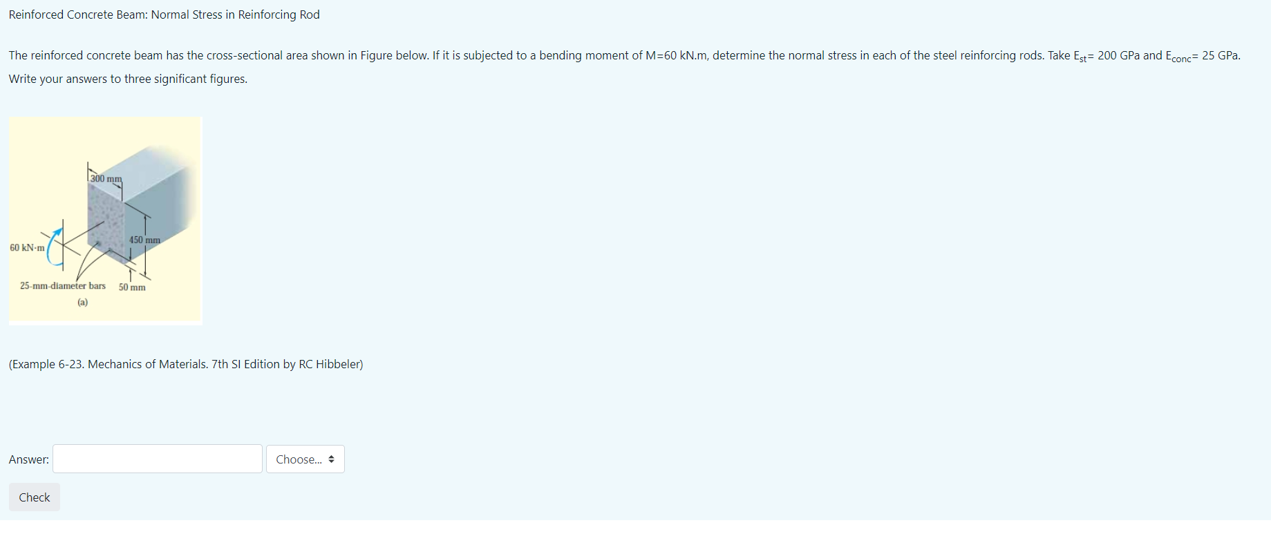 Solved Reinforced Concrete Beam: Normal Stress in | Chegg.com