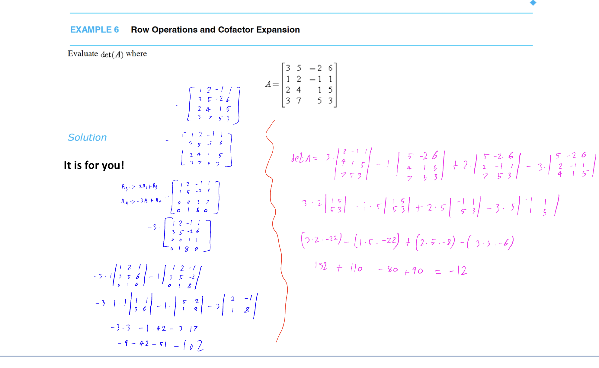 Solved could you evaluate det (A) ﻿using row operations? | Chegg.com