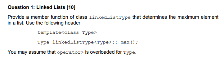 Solved Question 1: Linked Lists [10] Provide a member | Chegg.com