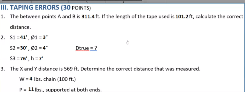 Solved III. TAPING ERRORS (30 POINTS) 1. The between points | Chegg.com