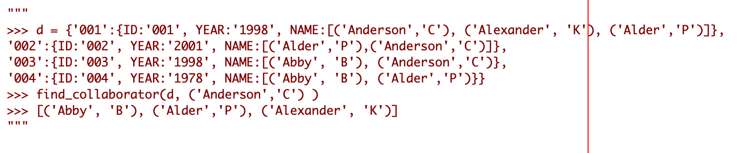 Solved Python. Write the function find_collaborator. Should | Chegg.com