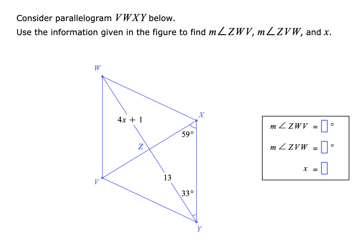 Solved Consider parallelogram VWXY below. Use the | Chegg.com
