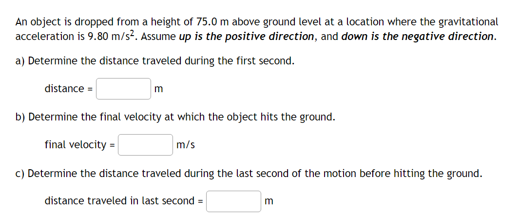 Solved An object is dropped from a height of 75.0 ﻿m above | Chegg.com