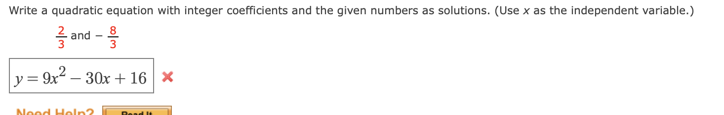 Solved Write a quadratic equation with integer coefficients | Chegg.com