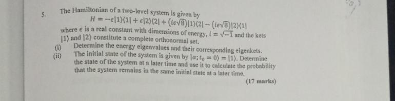 Solved 5 The Hamiltonian of a two-level system is given by H | Chegg.com
