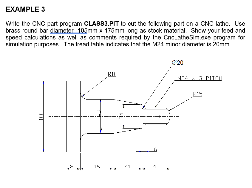 Solved EXAMPLE 3 ﻿Write the CNC part program CLASS3.PIT to | Chegg.com