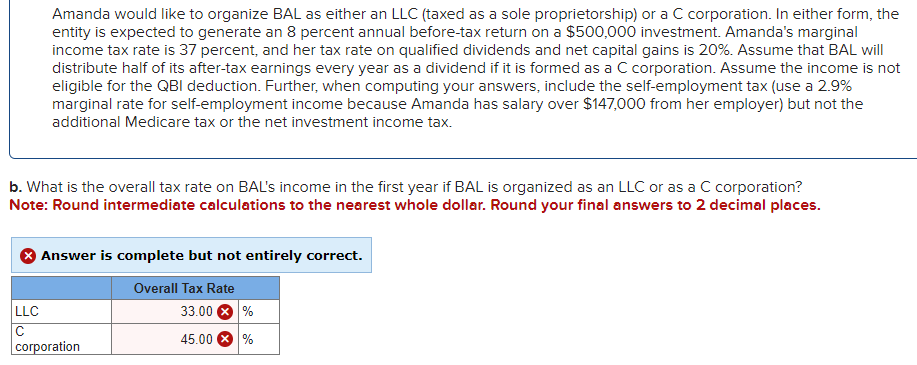 Solved Amanda would like to organize BAL as either an LLC | Chegg.com