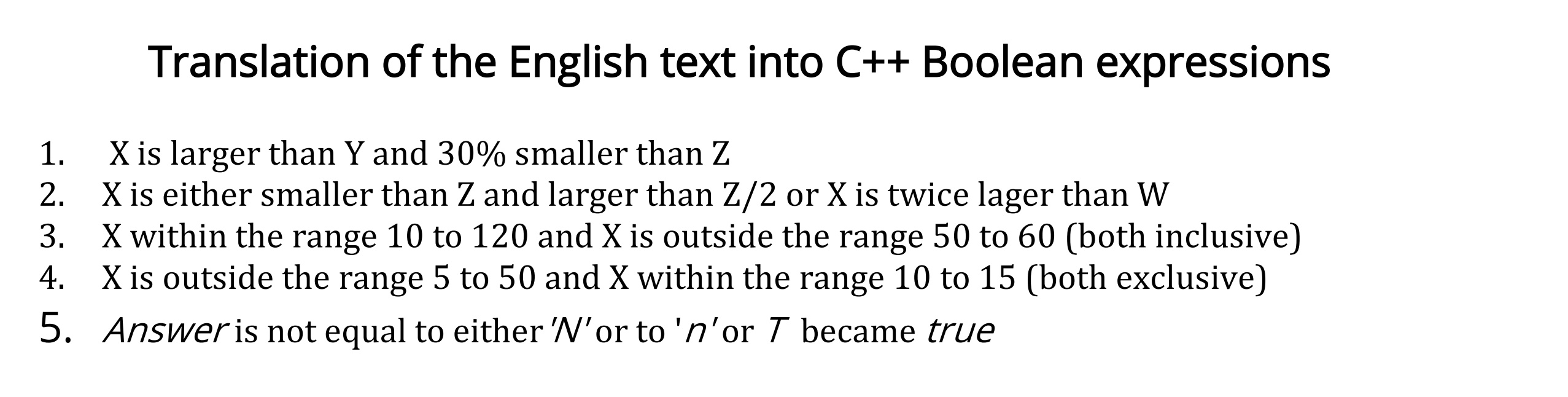 Solved Translation of the English text into C++ Boolean | Chegg.com