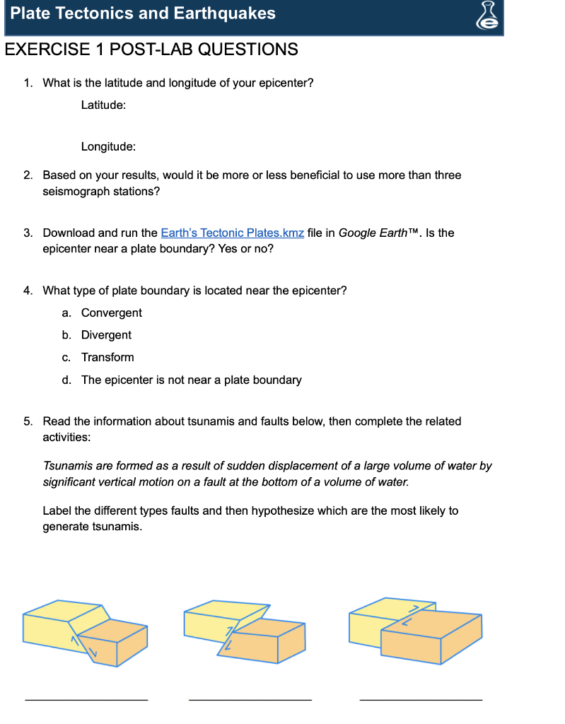 Solved Plate Tectonics and Earthquakes EXERCISE 1 DATA SHEET | Chegg.com