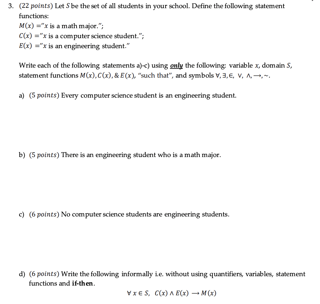 Solved ( 22 points) Let S be the set of all students in your | Chegg.com