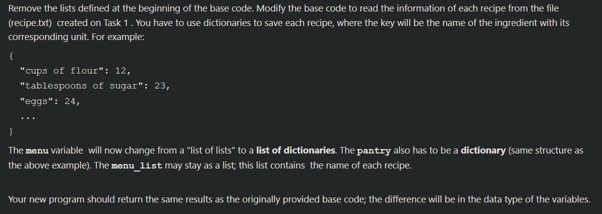 Solved Remove the lists defined at the beginning of the base | Chegg.com