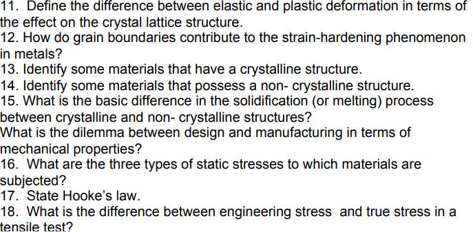 Solved 11. Define the difference between elastic and plastic | Chegg.com