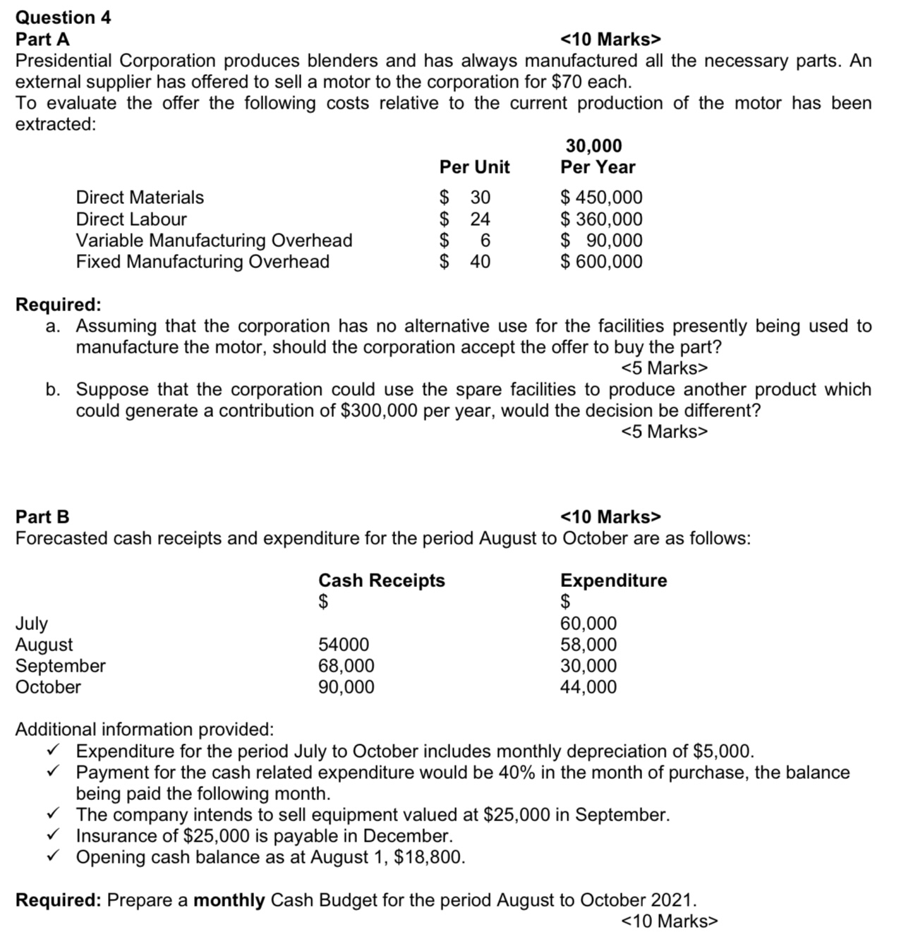 Solved Question 4 Part A Presidential Corporation | Chegg.com