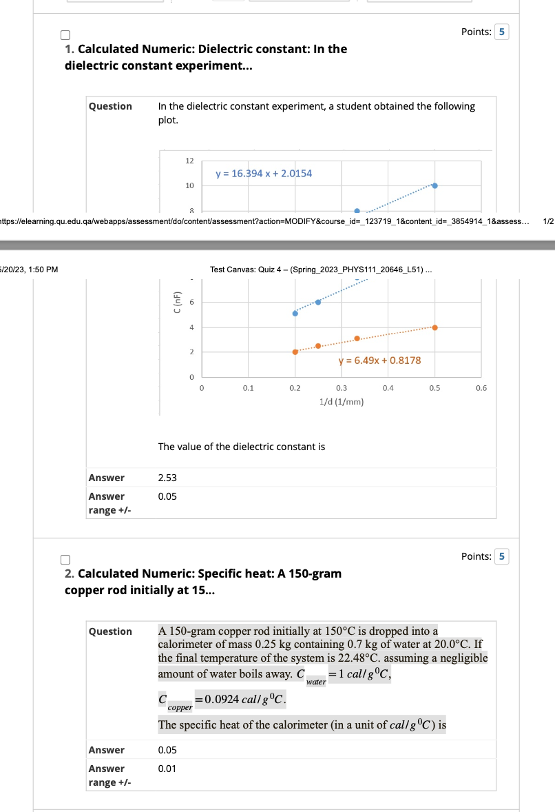 1. Calculated Numeric: Dielectric constant: In the | Chegg.com