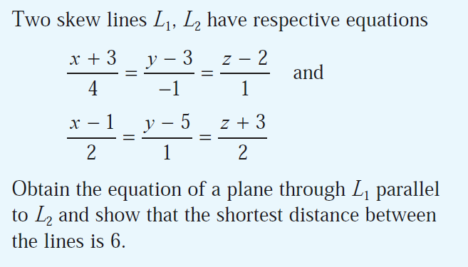 Solved Two skew lines L1, Ly have respective equations x + 3 | Chegg.com