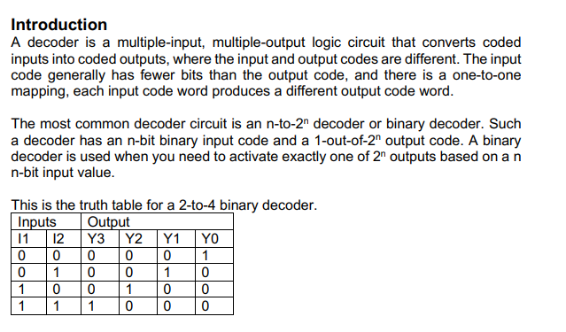 Solved Introduction A decoder is a multiple-input, | Chegg.com
