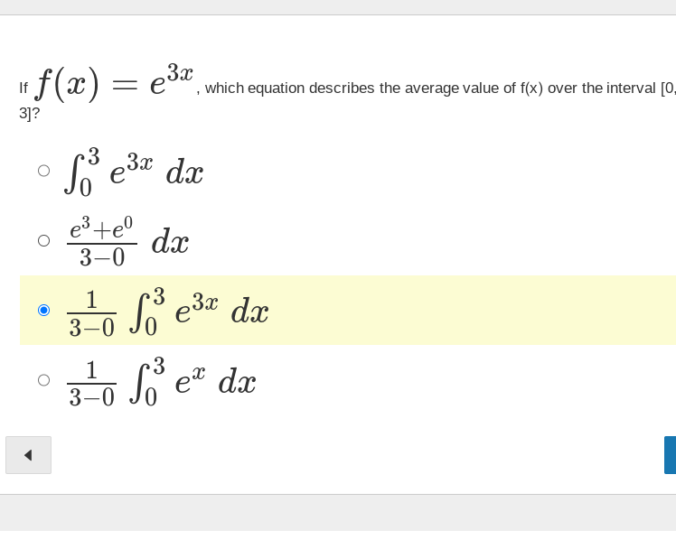 Solved "If f(x)=e3x, which equation describes the average | Chegg.com